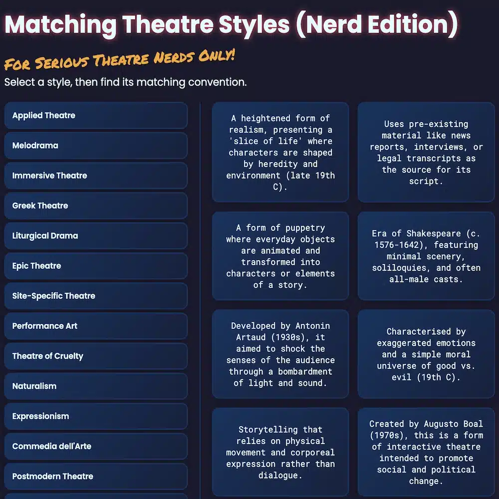 Matching Theatre Styles Challenge | Drama Puzzles