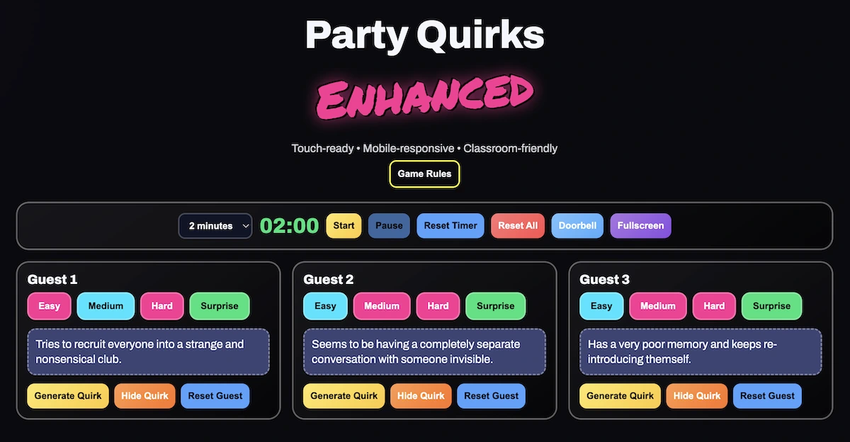 1 Awesome Party Quirks Generator (Enhanced)